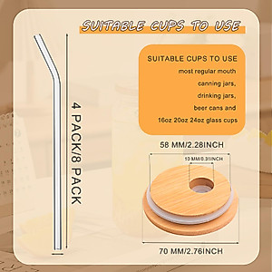 4 Pack Bamboo Lids For Glass Cups,Cymuber Reusable Wooden Lids for Glass Cups,Fit for 2.36 inch/60mm Internal Diameter Airtight Regular Mouth with Canning Lids for Drinking jars, Beer Glasses,Soda Can