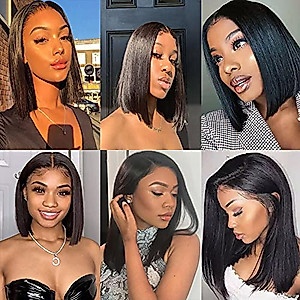 Ainmeys Hair 13x4 Lace Front wigs Glueless wigs human hair 150% Density Pre Plucked short bob wigs Brazilian Straight human Hair Wigs For Black Women Bleached Knots(12inch)