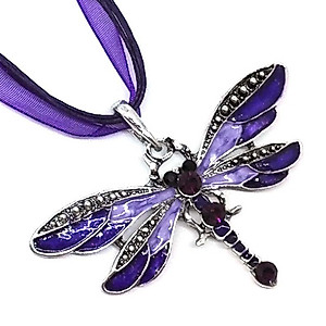 Tvoip Fashion Creative Bohemian Jewelry Ethnic Multi-layer Chain Colorful Enamel Dragonfly Pendant Necklace (Purple)