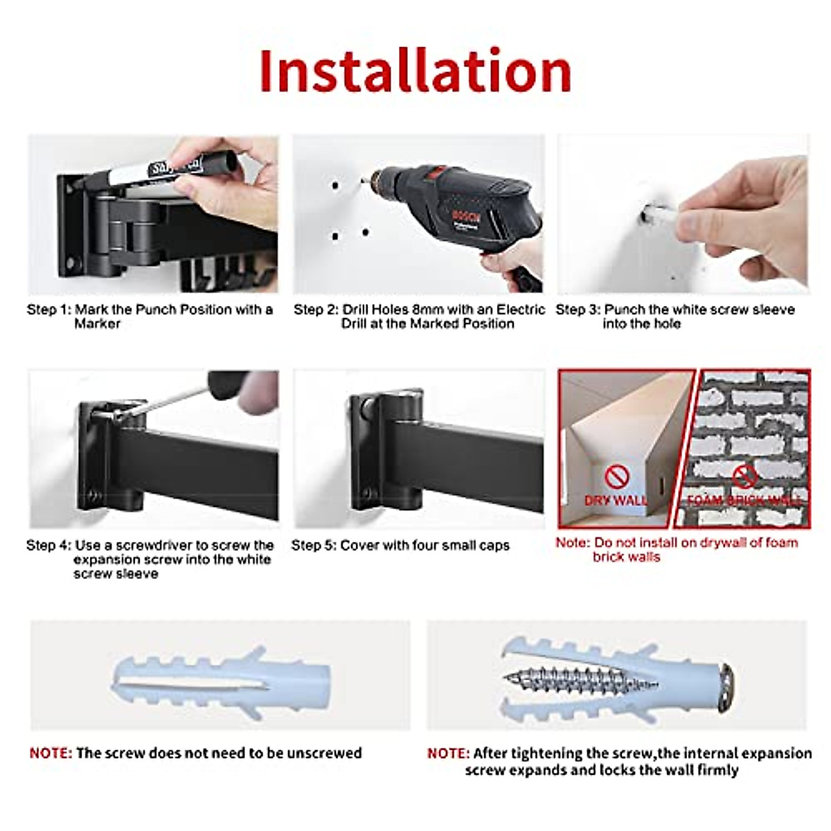 HotMax Clothes Drying Rack Wall Mounted, Retractable Collapsible Drying Racks for Laundry, Space Saving Dryer Rack, Balcony, Apartment Space Saver Organization(Tri-fold, Black)