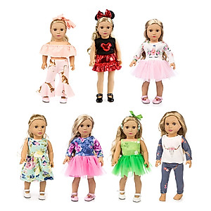 XFEYUE 7 Sets 18 inch Doll Clothes Gifts and Accessories, Mickey,Unicorn Doll Clothes Fit American18 inch Doll
