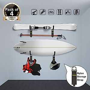 Tahikem 4 Pcs Kayak Rack Wall Mount, Canoe Hanger Hooks, Kayak Storage Hook, Garage Hanger Ladder Brackets, for Hanging Outdoor Beach Folding Chair Bicycle Surfboard Snowboard Paddle Board - Black