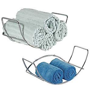 mDesign Modern Decorative Metal Bathroom Wall Mount Towel Rack Organizer for Storage of Bath Sheets, Washcloths, Hand or Face Towels - 2 Pack - Chrome