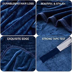 ELNIDO QUEEN Fleece Throw Blanket for Couch Navy Blue - 330GSM Lightweight Fuzzy Cozy Soft and Cooling Blankets for Sofa, Bed, 50x60 inches