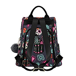 ALAZA Day of The Dead Colorful Cat Skull Backpack Purse for Women Anti Theft Fashion Back Pack Shoulder Bag