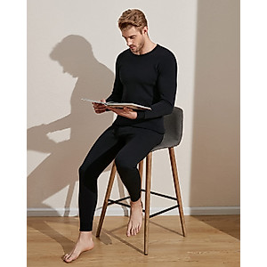 LAPASA Men's Ultra Heavyweight Thermal Underwear Set Extreme Cold Weather Base Layer Top Bottom Fleece Lined Long Johns M63 Large Black