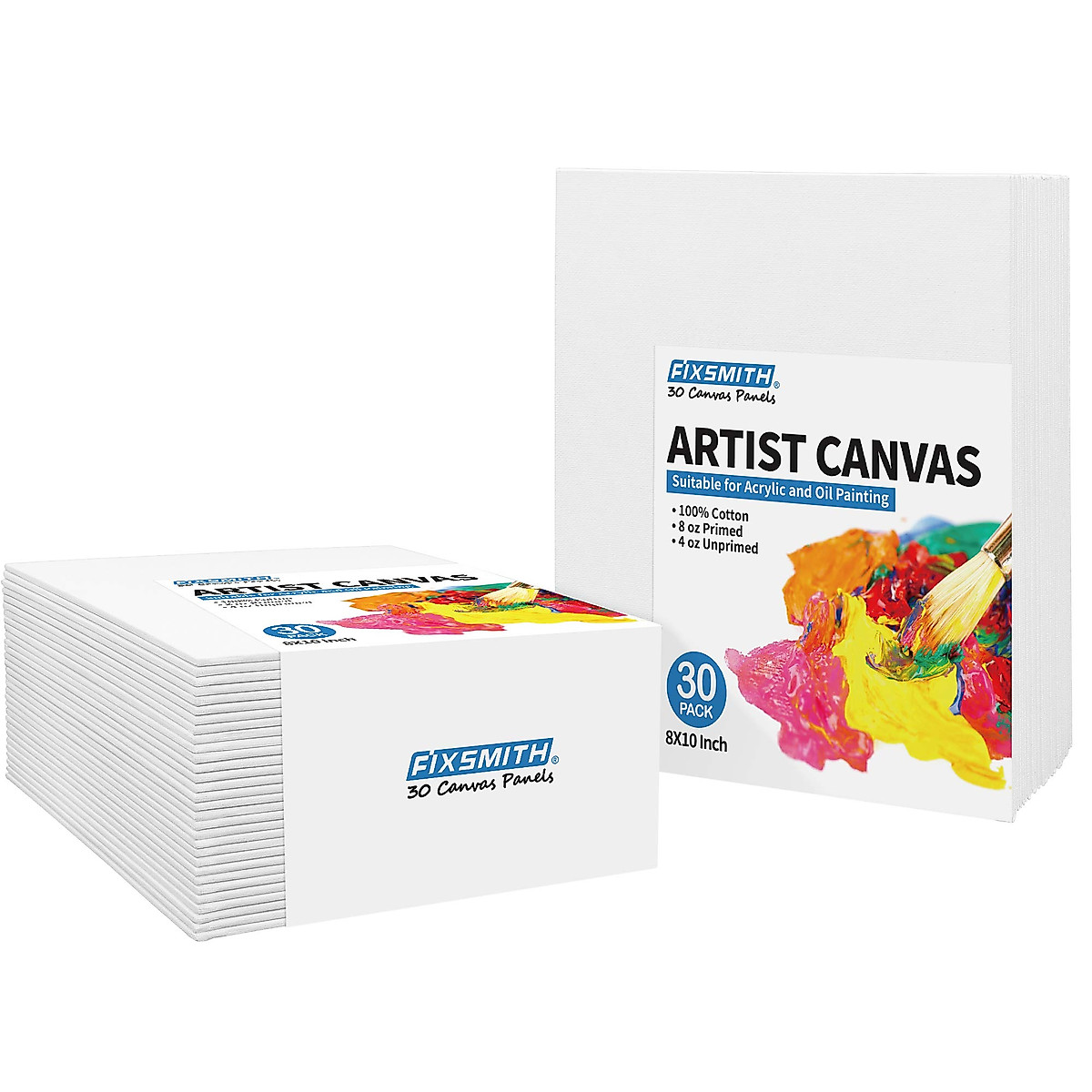 FIXSMITH Canvas for Painting, 8x10 Inch Canvas Boards, Super Value 30 Pack White Blank Canvas Panels, 100% Cotton Primed, Painting Art Supplies for Professionals, Hobby Painters, Students & Kids