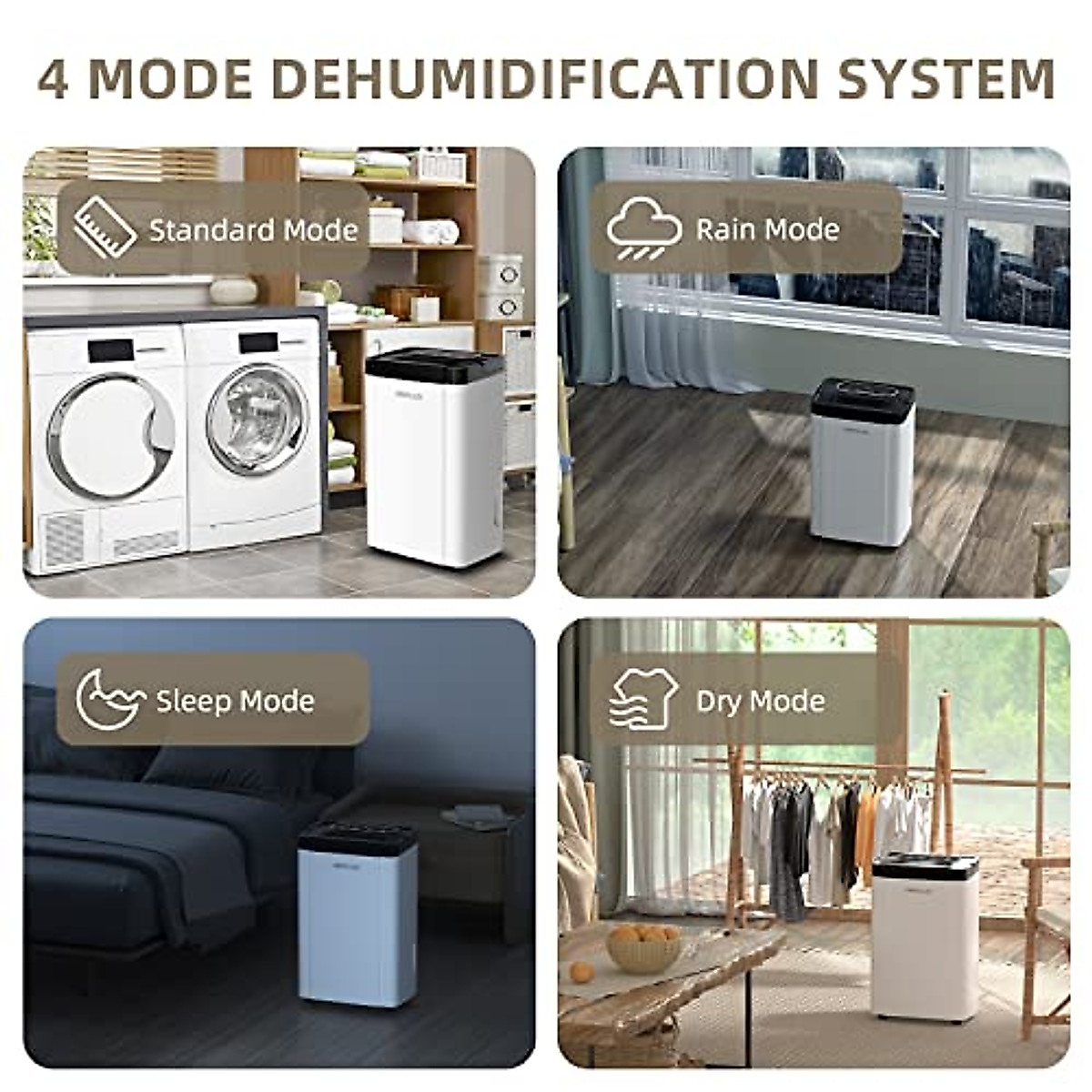 AIRPLUS 4,500 Sq.Ft 70 Pint Dehumidifier for Basements, (4 Smart Modes) Quiet Dehumidifiers for Bedroom & Home with Drain Hose, Auto Shut Off/24 Hr Timer/0.8Gallon Water Tank