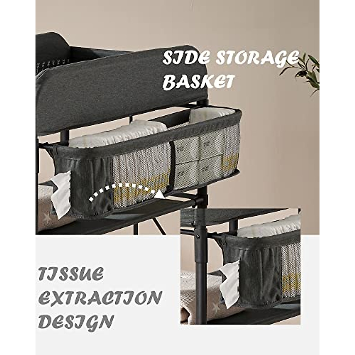 BEKA Portable Changing Table, Foldable Baby Changing Table, Changing Station for Infant w/Waterproof Diaper Changing Table Pad, Adjustable Height Diaper Station, Mobile Nursery Organizer for Newborn