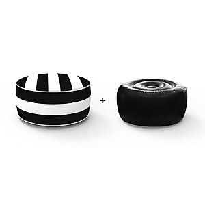 Fabritones Outdoor Inflatable Ottomans with Insert Round 21x9 Inch Black Striped Pattern Patio Foot Stools and Ottomans Portable Footrest