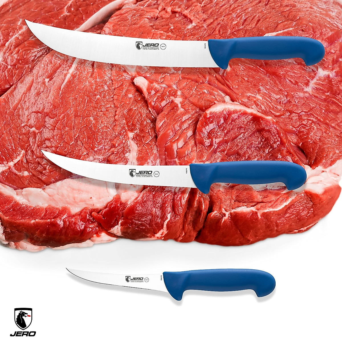 Jero P3 Series Butcher And BBQ Knife Set - 10 Inch Cimeter - 8 Inch Breaking and Trim - 5 Inch Curved Boning - 3-Piece Meat Processing Set