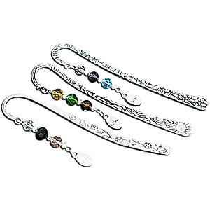 HOUSWEETY Beaded Charm Bookmarks, with Crystal Glass Quartz, Believe Dangle Beads, 3 Pcs, Silver Tone