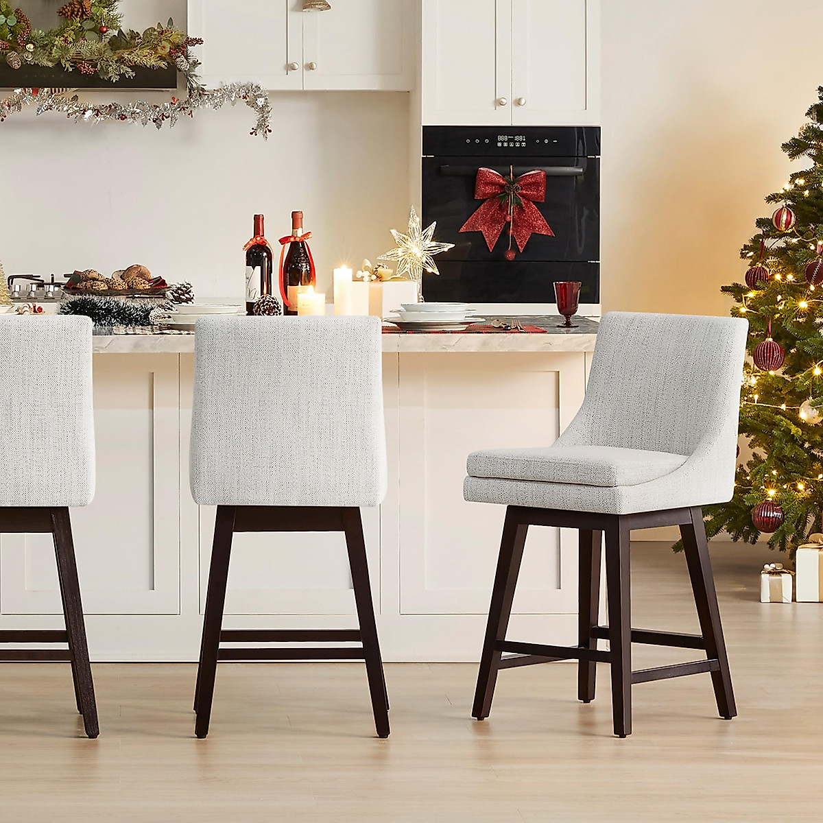 CHITA Counter Height Swivel Barstool, FSC Certified Upholstered Bar Stool, 26.8" H Seat Height, Fabric in Ivory