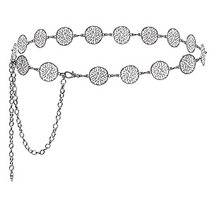 Hollow Circle Decorative Waist Chain Belts Gold Plated Metal Jeans Dress Belts for Women Girl-Silver