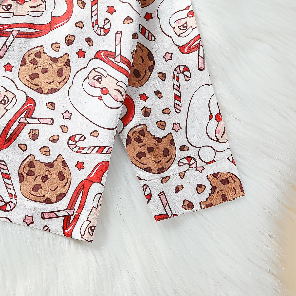 BULINGNA Kids Toddler Girl Boy Christmas Two Piece Pajamas Set Santa Claus Cookie Satin Pajamas Top with Pants Xmas Sleepwear (Santa Claus, 4-5 Years)