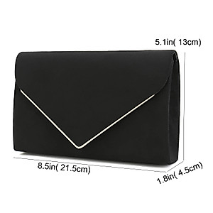 CHARMING TAILOR Faux Suede Clutch Bag Elegant Metal Binding Evening Bag for Wedding/Prom/Black-tie Events (Black)
