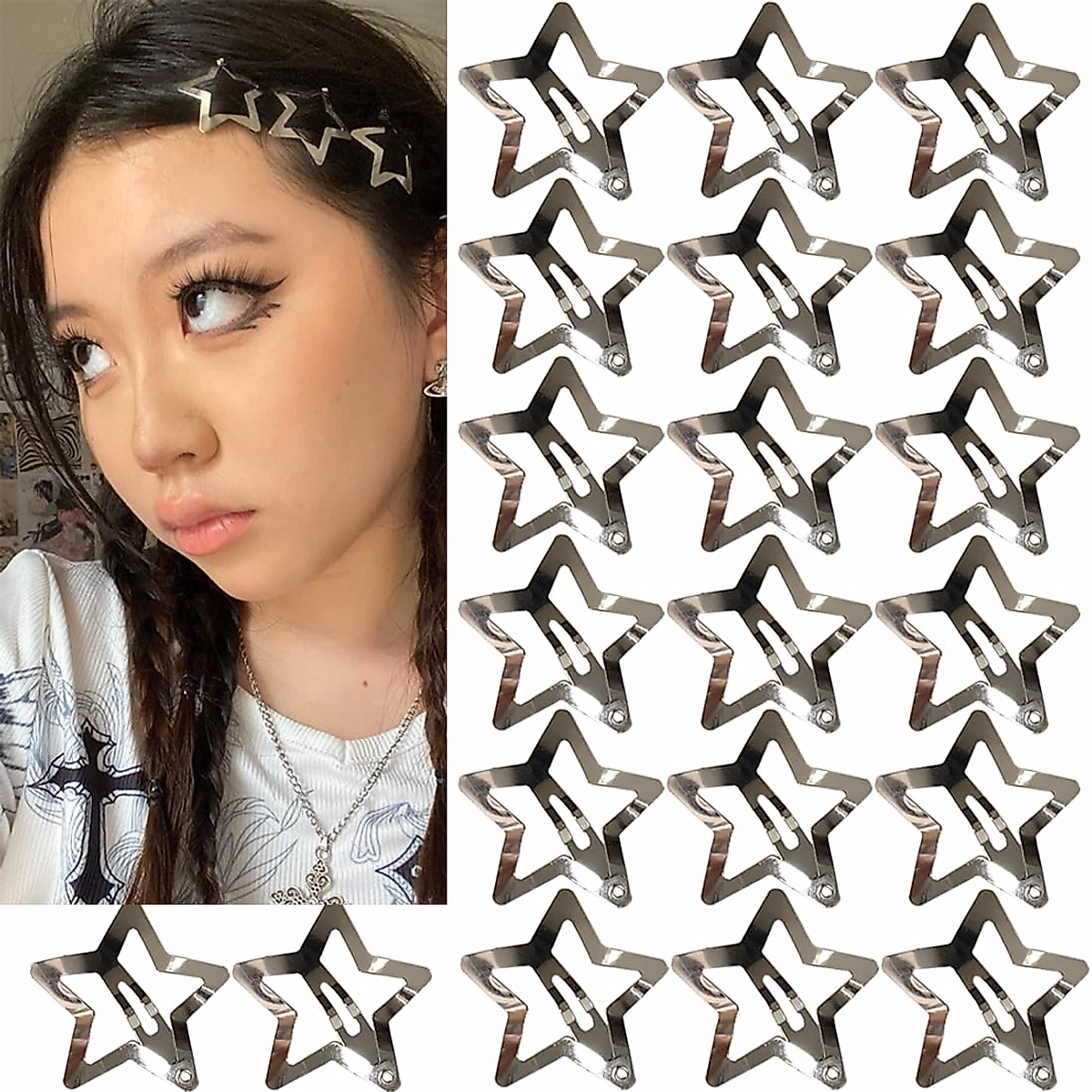 20 PCS 1.22" Star Hair Accessories - Non-Slip Metal Snap Clips and Barrettes for Girls & Women, Y2K Style