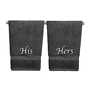 Liberty21 Gifts for Couples. His and Hers Embroidered Hand Towels for Bathroom, Kitchen or Spa. This Set Includes 2 Hand Towels. His and Hers Gifts. 100% Cotton. (Dark Grey)