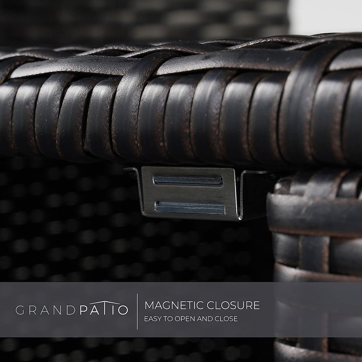 Grand patio Wicker Storage Cabinet Outdoor Waterproof Buffet Cabinet Patio Bar Table with Two Doors and Shelves Wicker Sideboard for Garden Kitchen Pool Dark Brown