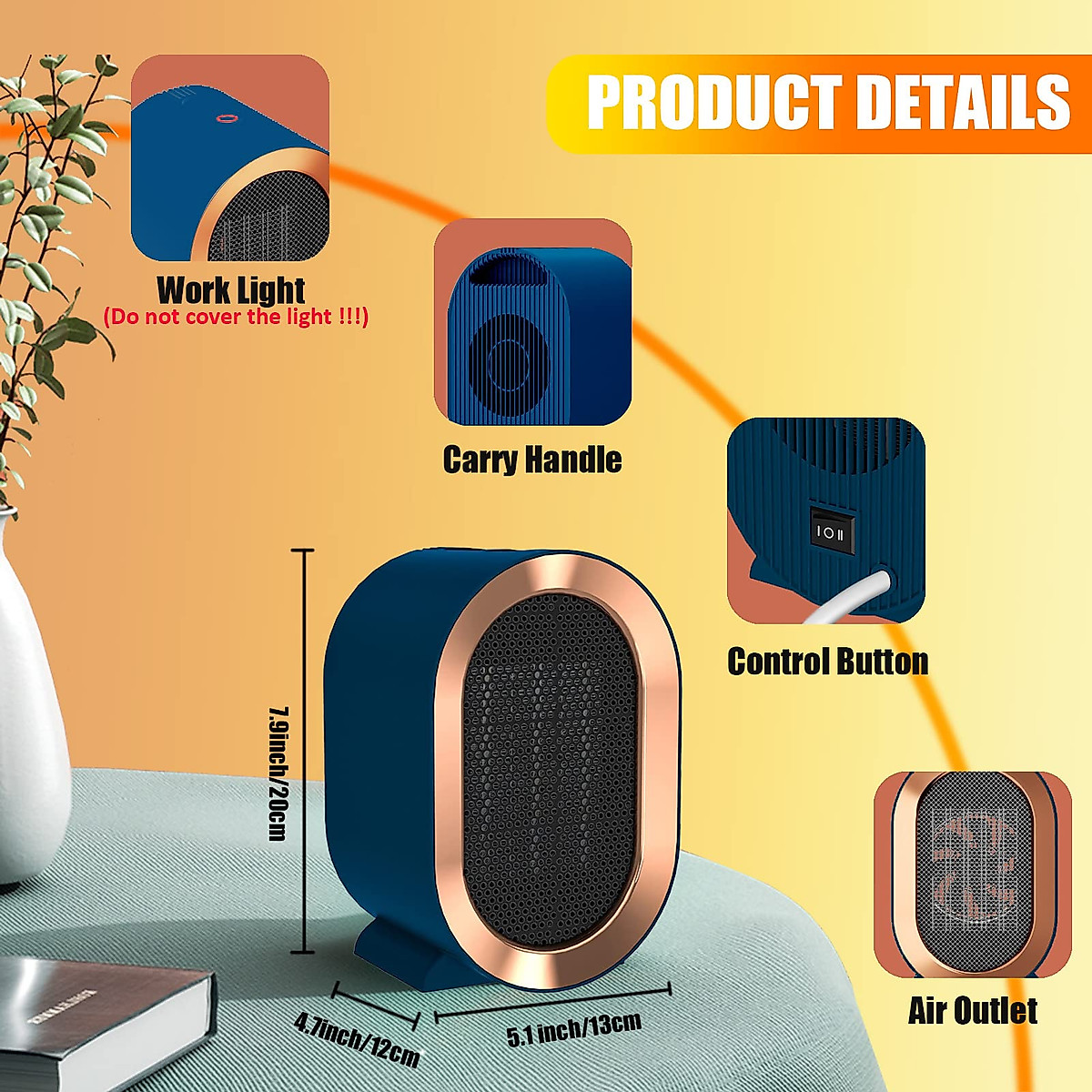 BZGG Space Heater, Electric Heater for Indoor Use, Small Portable Heaters for Office Patio Garage Home Use, Mini Desk Ceramic Heaters with Overheat & Tip-Over Protection