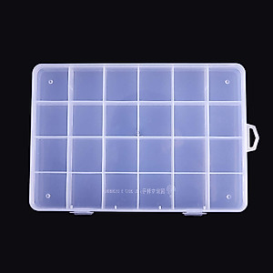 Pasuihcay 24 Compartments Plastic Box Case Jewelry Bead Storage Container Craft Organizer, Transparent