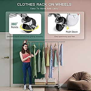 Raybee Clothes Rack, Heavy Duty Clothing Rack Load 460LBS, Commercial Grament Rack Heavy Duty Rolling Clothes Racks for Hanging Clothes Rack, Collapsible ＆ Portable Clothes Rack with Wheels