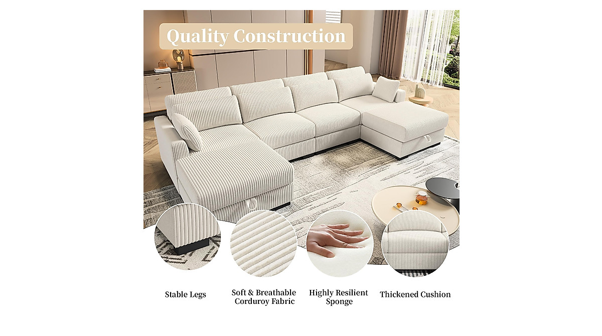 Nynsley 130 Inch Sectional Couches for Living Room,6 Seater Lounge Sofa ...