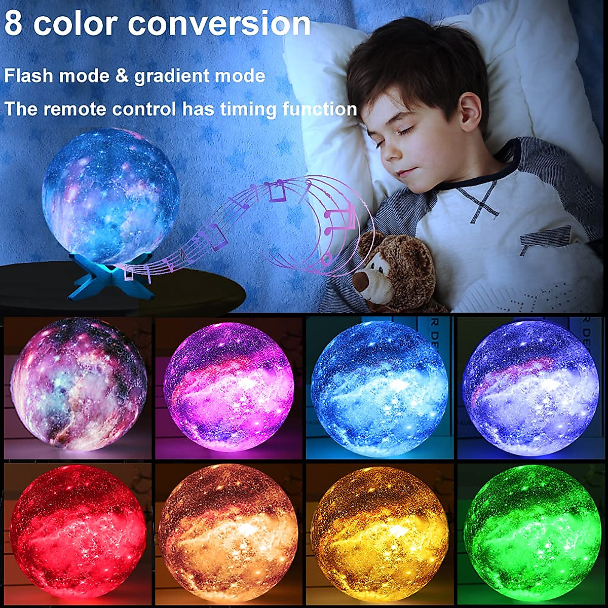 HYODREAM Musical Moon Lamp with White Noise Sleeping Sound Machine for Baby, Built-in White Noise/Nature Sound/Lullaby & Bluetooth Box, Remote Control 8 Colors Night Light