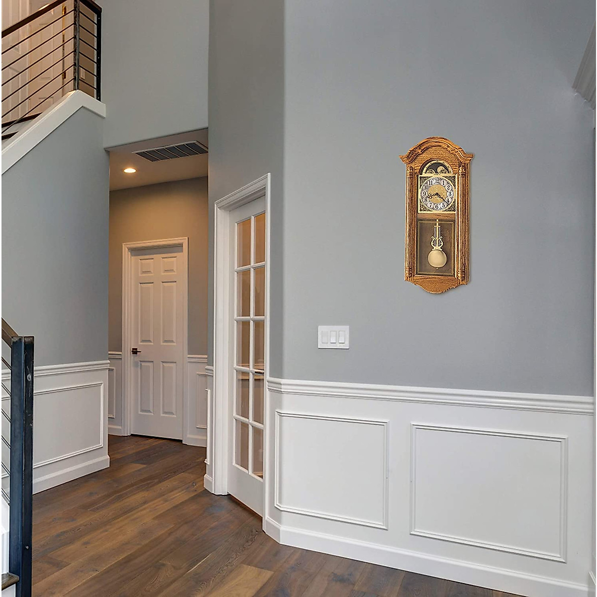 Howard Miller Fenton Wall Clock 620-156 – Golden Oak, Brass Pendulum Home Decor with Quartz Dual-Chime Movement