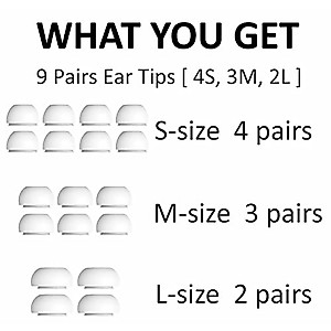 [9 Pairs] Compatible with AirPods Pro Ear Tips, Silicone Replacement S/M/L 3 Size Fit in Charging Case Earbuds Tips with Storage Box Compatible with AirPods Pro 2 (4S 3M 2L White)