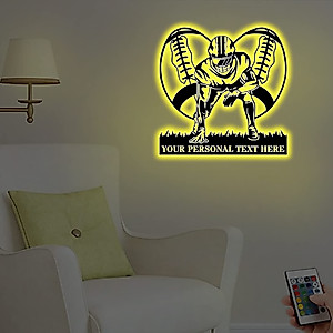 Amabery Personalized Wooden LED Wall Hanging Football Sign Night Light Custom Name Rugby Lamp with 16 Changing Colors,Deal for Kids & Adults for Room Living Room Home Decoration (Football Sign-6)