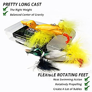 Duck Lure Topwater Fishing Lures Kit for Bass, VMSIXVM 4.75in Baby Duckling Floating Artificial Bait with Splashing Feet and Rooster Bait Tails, Propeller Duck Hard Swimbait for Freshwater Saltwater