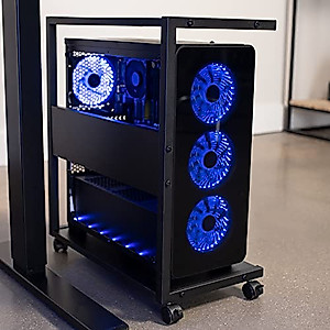 VIVO Mobile PC Cart with Storage, 2-Tier Shelf CPU Holder, Fits Oversized Gaming PC’s, Printers, Gaming Systems, and More, Computer Tower Floor Stand with Wheels, Black, CART-PC03