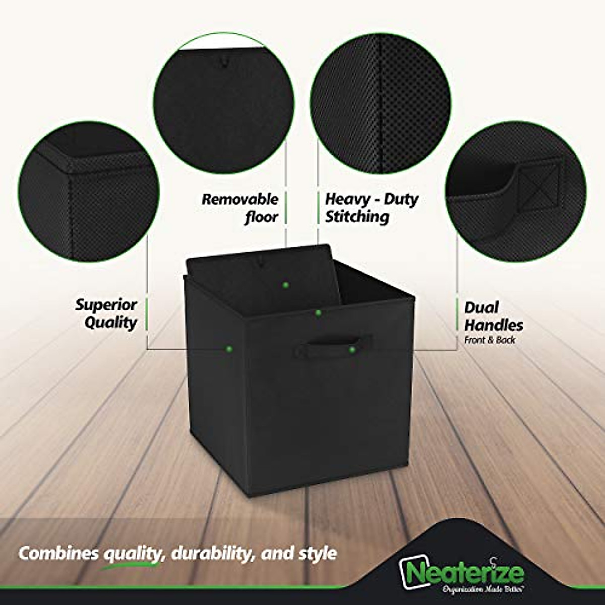 13x13 Large Storage Cubes (Set of 9). Fabric Storage Bins with Dual Handles | Cube Storage Bins for Home and Office | Foldable Cube Baskets For Shelf | Closet Organizers and Storage Box (Black)