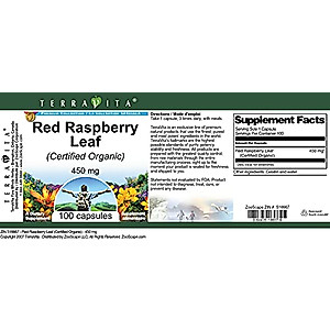 Red Raspberry Leaf (Certified Organic) - 450 mg (100 Capsules, ZIN: 518667) - 2 Pack
