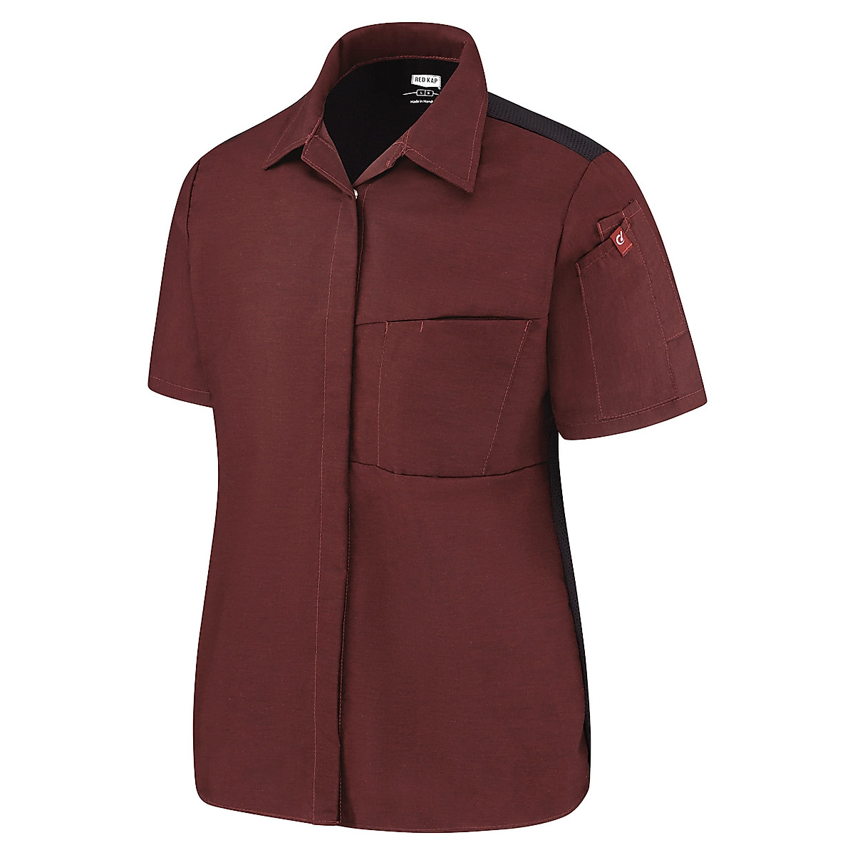 Red Kap Women's Airflow Cook Shirt with Oilblok, Merlot Heather with Black Mesh, Large
