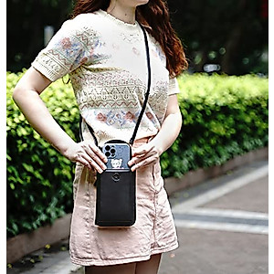 Niaiu Full Grain Leather Cell Phone Purse, Black Leather Small Crossbody Bags for Women, Lightweight Cute Purses for teen girls with RFID Blocking