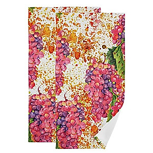 Set of 2 Premium Polyester Cotton Hand Towels Vintage Wine Grape, Highly Absorbent,28.3 x 14.4in(227vb1a)