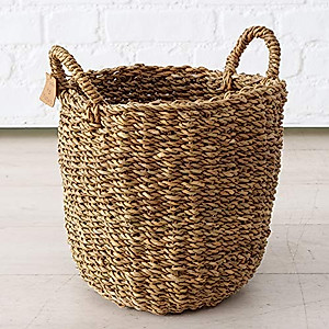 Made by Nature Seagrass Baskets, Round Top Handles, Natural Chunky Sweater Weave, Set of 3, Made by Hand, From Over 1.5 Feet Tall to 1 Feet 2 Inches, Ideal for Storage