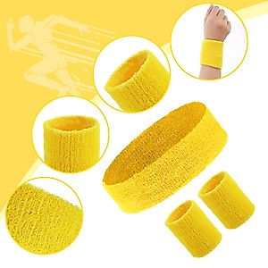 8 Sets Sweatbands Wrist Sweat Bands Workout Headbands Terry Cloth Sweatbands Absorbent Nonslip Stretchy Head Wrist Sweatband Wicking Wristband for Men Women (Bright Color)