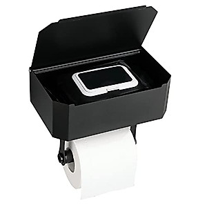 Toilet Paper Holder - Black Toilet Paper Stand | Double Phone Shelf Toilet Paper Roll Holder, Adhesive Bathroom Toilet Tissue Holder, Rustproof Tissue Holder Suenos