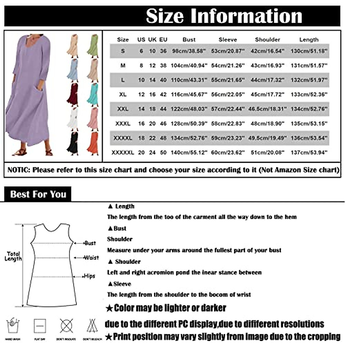 Maxi Dress, High Low Dress for Women Wedding Dresses with Long Sleeves Women's Fashion Casual Solid Colour Sleeveless Cotton Linen Pocket Dress Casual Color Three-Quarter Sleeve (XXL, Z-White)