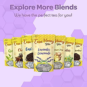 True Honey Lavender Lemonade Tea Bags - Tranquil Tea for Sleep, Stress Relief and Calm - All Natural Organic Chamomile Herbal Caffeine-Free Blended with Honey Crystals - 24 Count