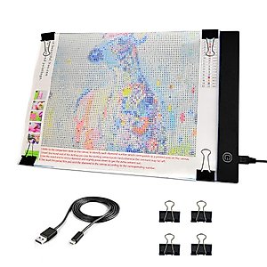 Mlife A4 LED Light Pad - Diamond Art Light Box Tracing Light Board with 3 Brightness, Ideal for Sketching, Animation, Drawing Light Box with 4 Fasten Clips