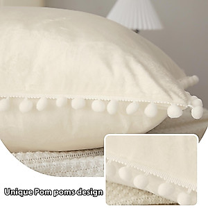 LIFEREVO Pom Poms Velvet Bed Body Pillow Cover, Long Soft Fuzzy Body Pillow Pillowcase 20x54, Cute Fringe Microfiber Body Pillow Case with Zipper, Luxury Decorative Plush Body Pillow Protector, Beige