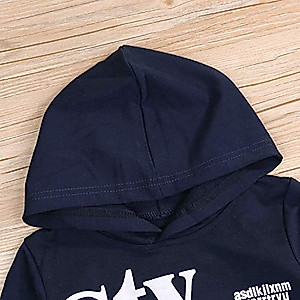Guodeunh Boy Clothes Set for 1-5 Years,Toddler Baby Boys Kid Letter Print Hoodie Long Sleeve Tops Pattern Pants Fall Winter Sweatshirt (Navy, 3-4T)