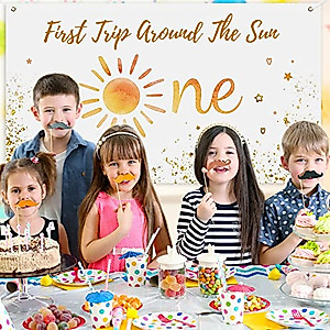 Boho Sun First Trip Around The Sun Backdrop First Birthday Photography Backdrop Sunshine Banner for Baby Shower Sun Theme Boys Girls 1st Birthday Party Photo Background Decoration Supplies