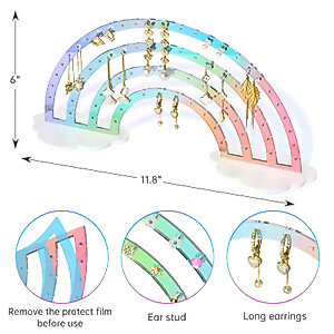 NiHome Iridescent Earrings Holder 74 Holes Display Rainbow Iridescent Ear Studs Jewelry Show Rack Stand Organizer Holder Plastic Clear Acrylic Earring Rack Holder Organizer for Girl Women