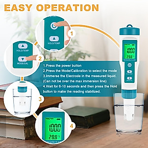 Consfly PH Meter TDS Meter 8 in 1 Water Quality Tester PH/TDS/EC/ORP/S G/Salinity/ H2/ Temp Meter, Used for Drinking Water, Pools, Hydroponics, Sea Water, Liquid Fertilizer