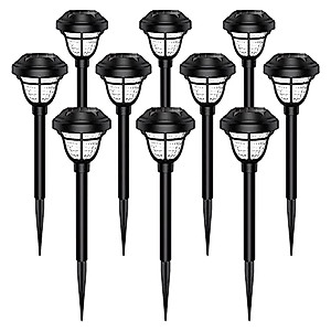 HNES Super Bright 2 in 1 Solar Lights Outdoor Waterproof, Up to 12H Dusk to Dawn Garden Lights Solar Powered Auto On/Off, 10 Pack LED Solar Pathway Lights Decorative for Yard, Landscape, Walkway